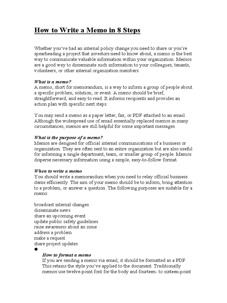 How To Write A Memo in 8 Steps | PDF | Memorandum | Communication
