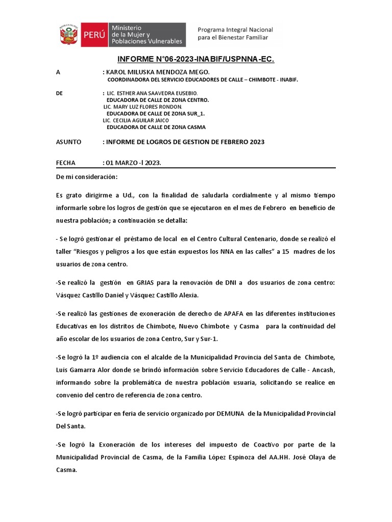 INFORME DE LOGROS GESTION FEBRERO 2023 Presentado | PDF