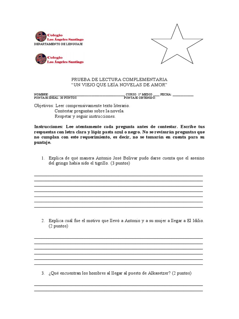 Prueba Lectura Un Viejo Que Leia Novelas de Amor | PDF