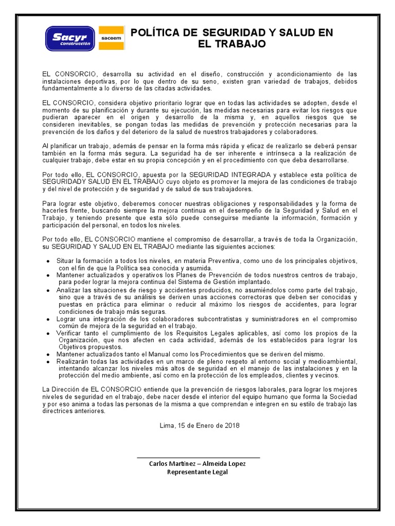 Política de SST | PDF | Valores | Seguridad y salud ocupacional