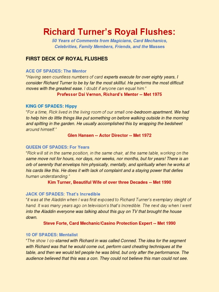 Richard Turner's Royal Flushes | PDF | Playing Cards | Texas Hold 'Em