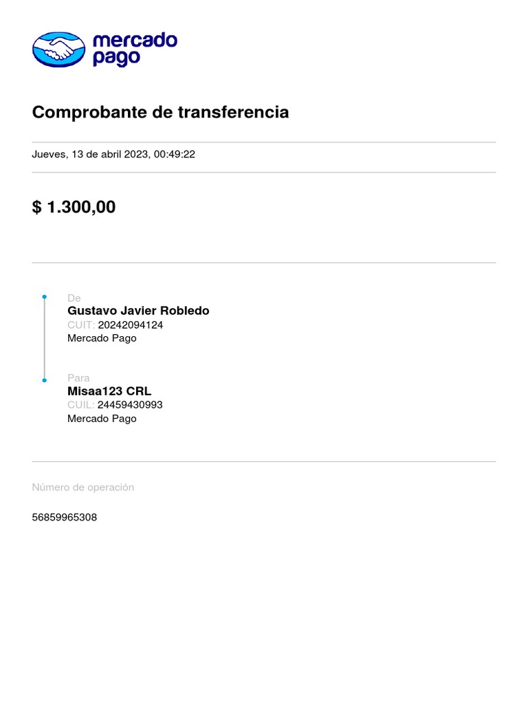 Mercadopago Comprobante 56859965308 | PDF Mercadopago Comprobante 56859965308 | PDF
