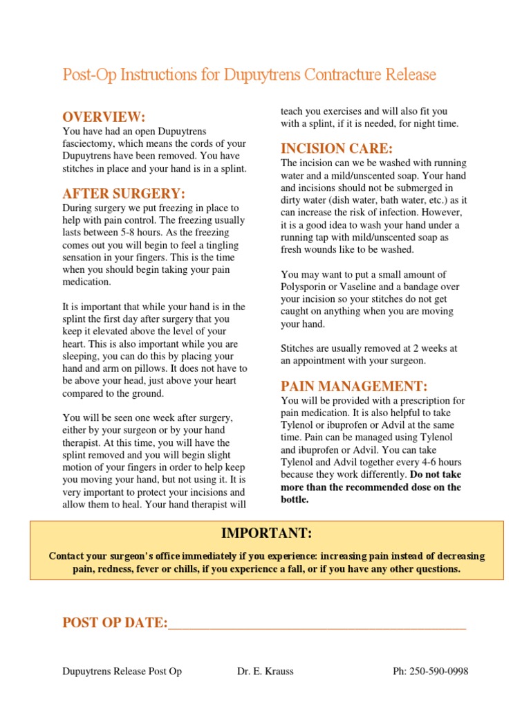 Dupuytrens Post Op Instructions | PDF | Clinical Medicine | Medical ...