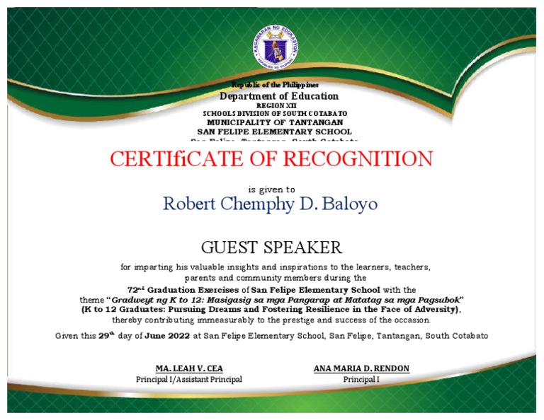 Certificate of Recognition for Guest Speaker | PDF