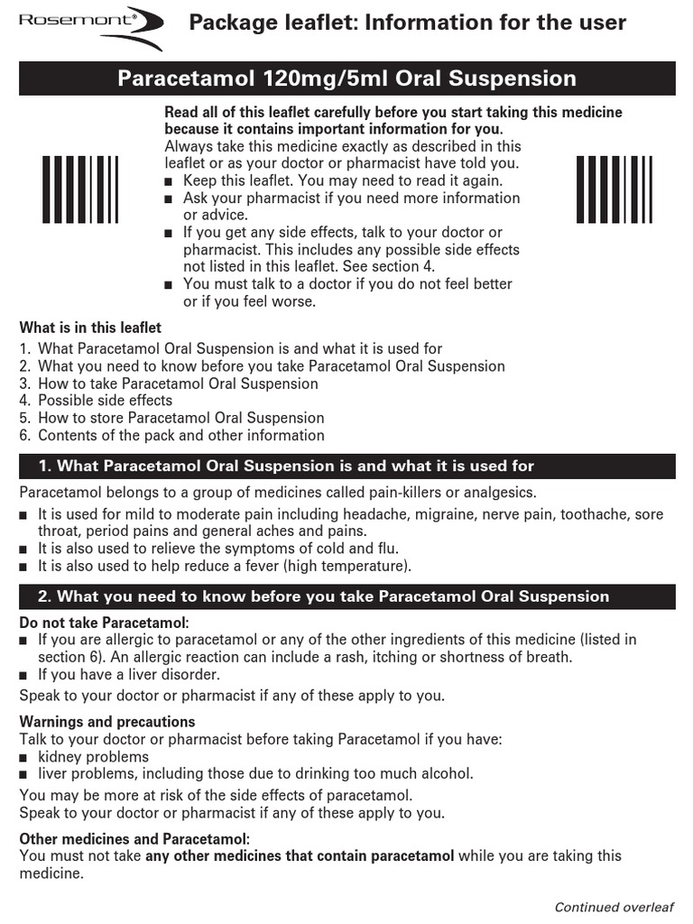 Paracetamol Leaflet | PDF | Health Care | Causes Of Death