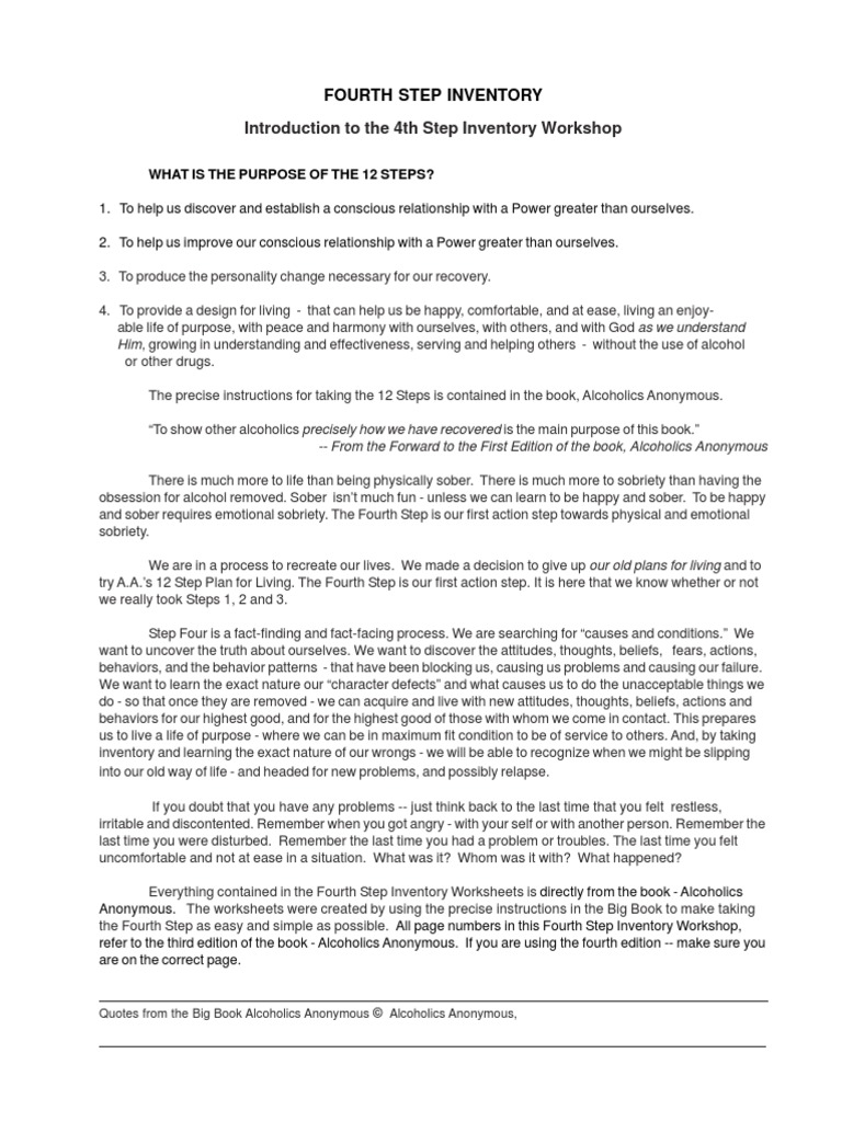 Alcoholics Anonymous 12 Step Worksheets