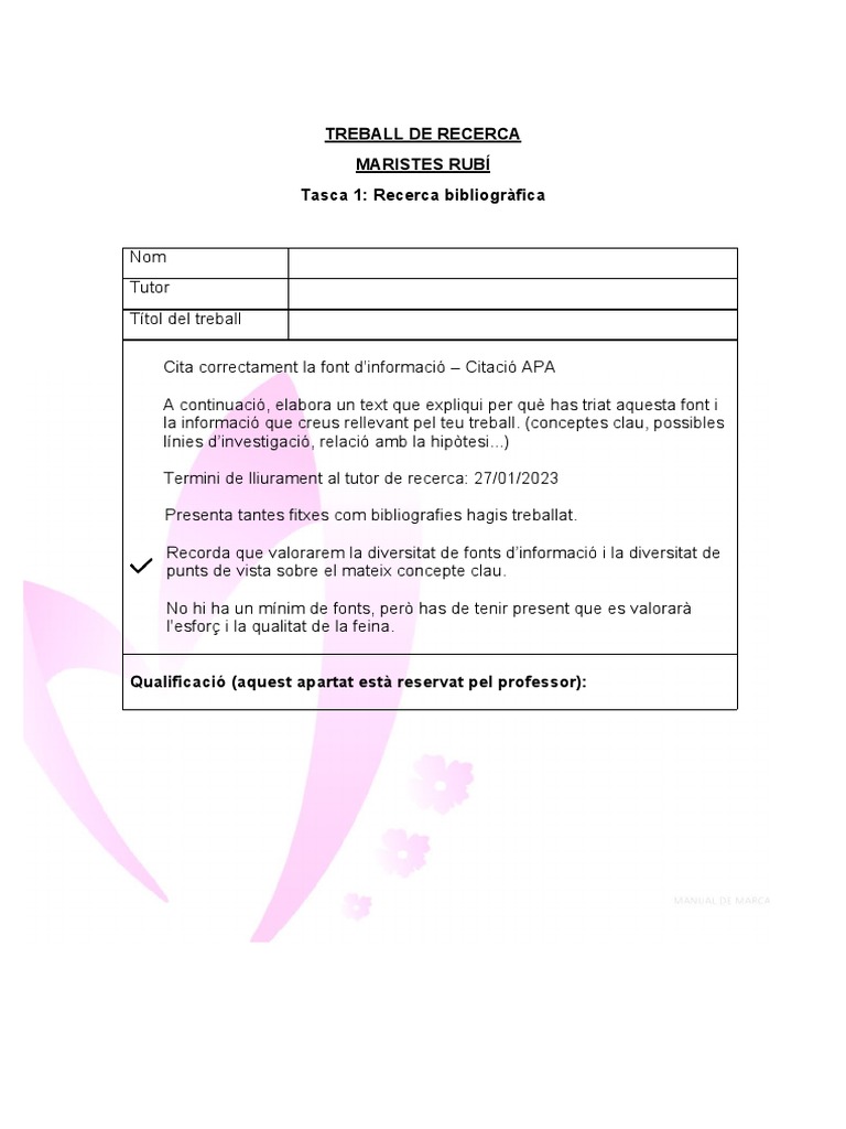 Tasca 1 - Fitxa Bibliografia 1 TDR 2022-2023 2 | PDF