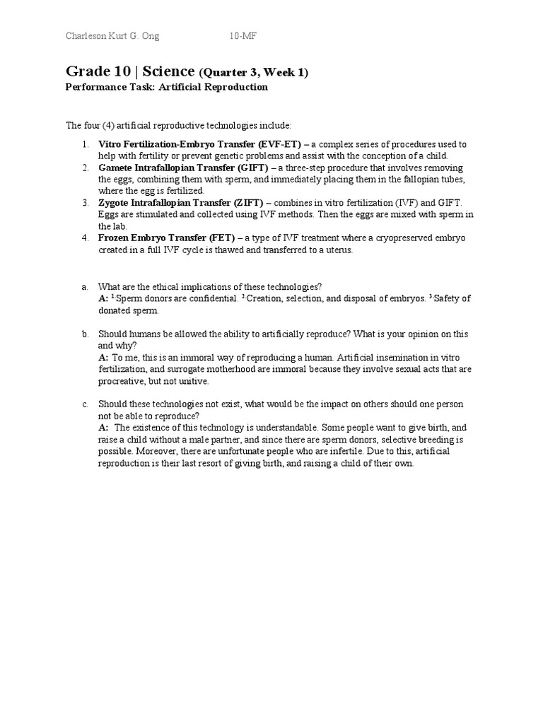 Overview of Artificial Reproduction Methods | PDF
