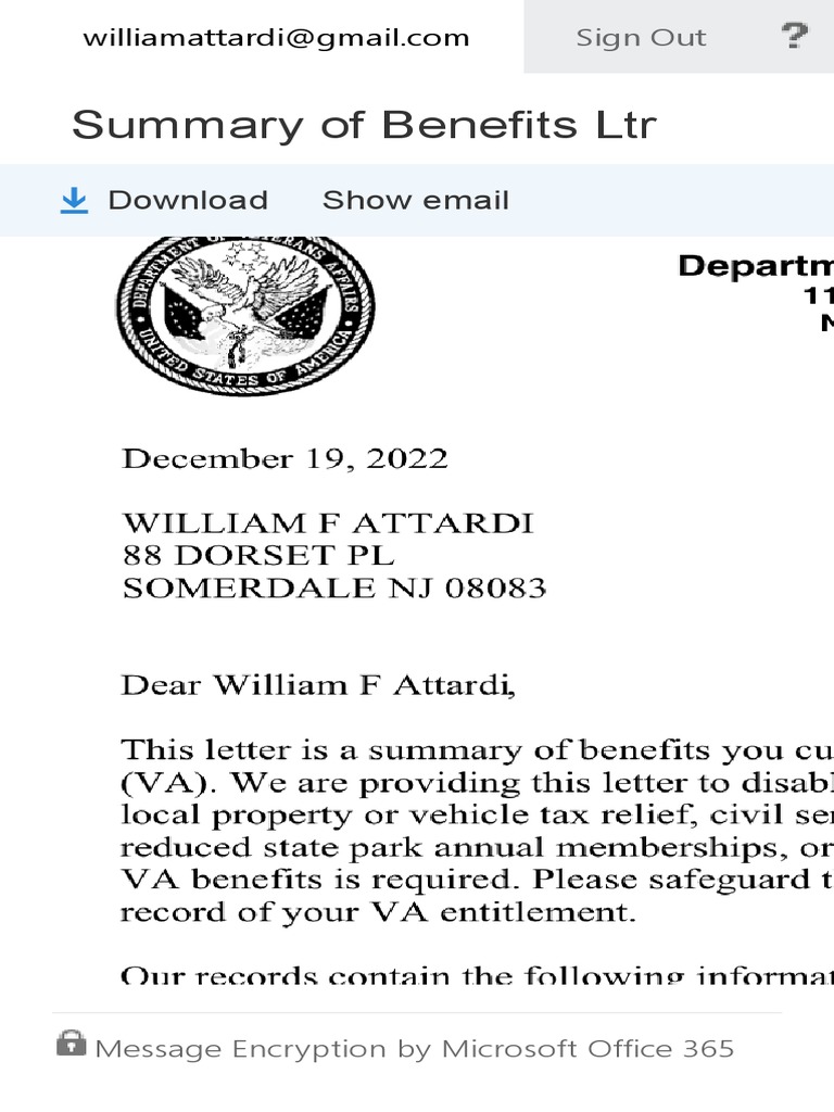 VA Summary of Benefits Letter | PDF