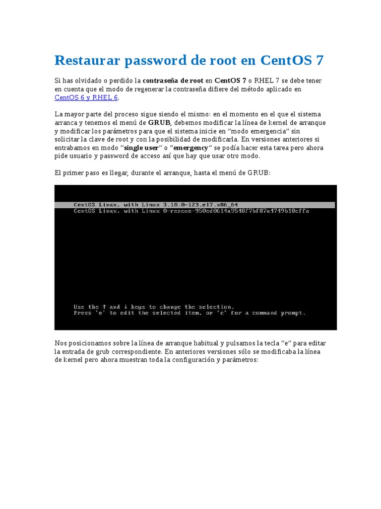 Restaurar Password de Root en CentOS 7 | PDF