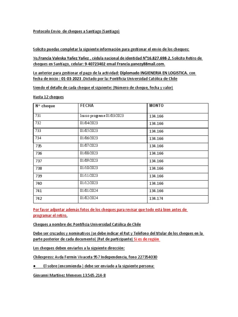 9-40723402 Email - Con: #Cheque Fecha Monto | PDF