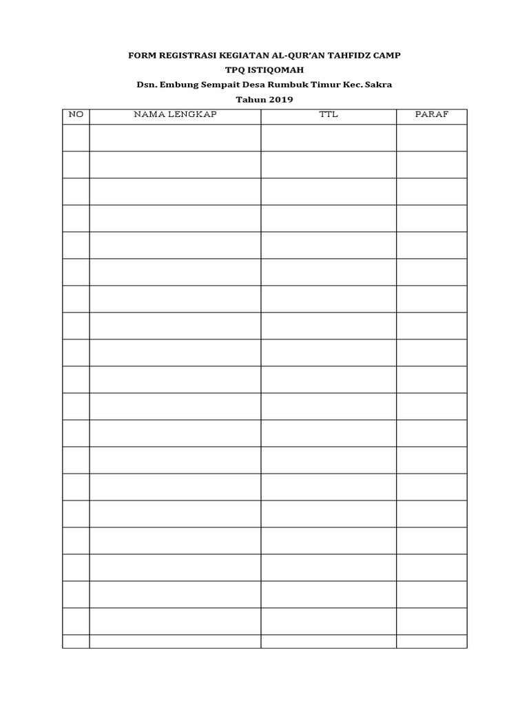 Form Registrasi Kegiatan Atc | PDF