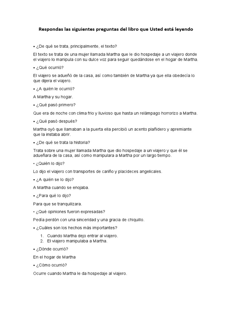 Respondas Las Siguientes Preguntas Del Libro Que Usted Está Leyendo | PDF