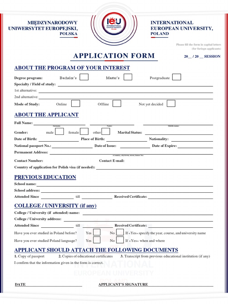 IEU Application Form Poland | PDF