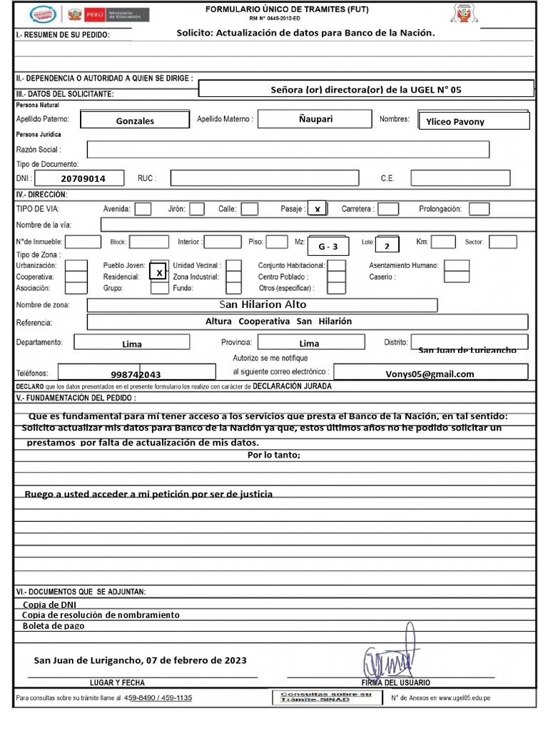Fut Actualizacion de Datos Ugel 05 | PDF