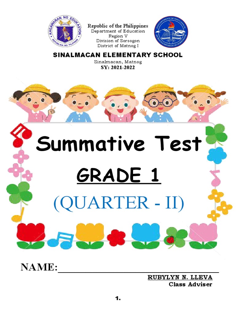 Summative Test: Grade 1 | PDF