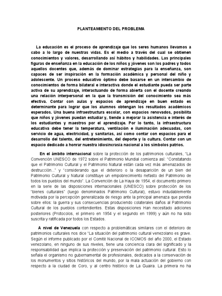 PLANTEAMIENTO DEL PROBLEMA (Modelo) | Descargar gratis PDF | Patrimonio de la Humanidad ...