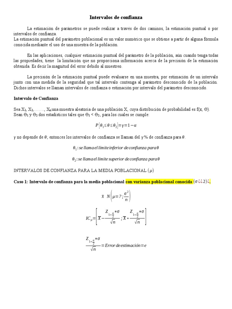 Intervalos de Confianza-1 | Descargar gratis PDF | Teoría de la estimación | Intervalo de confianza