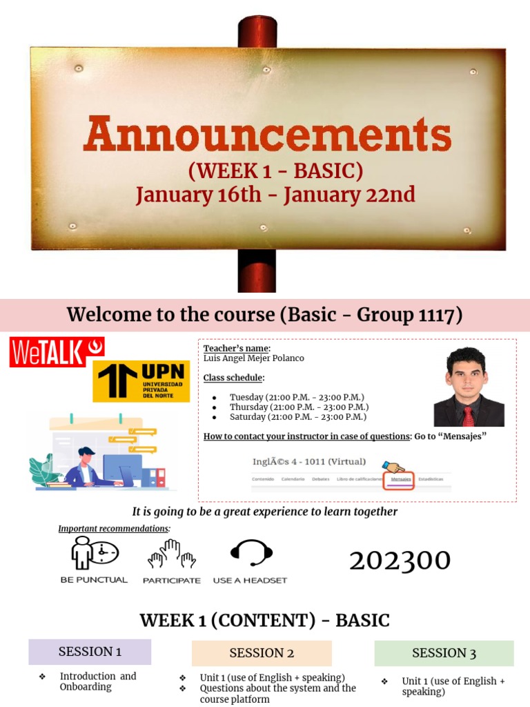 Week 1 (Announcements) - Basic | PDF | Education Theory | Teaching