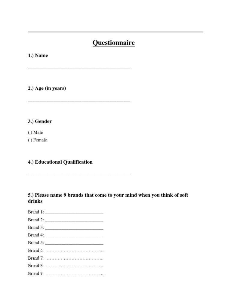Questionnaire For Brand Audit | PDF | Soft Drink | Coca Cola