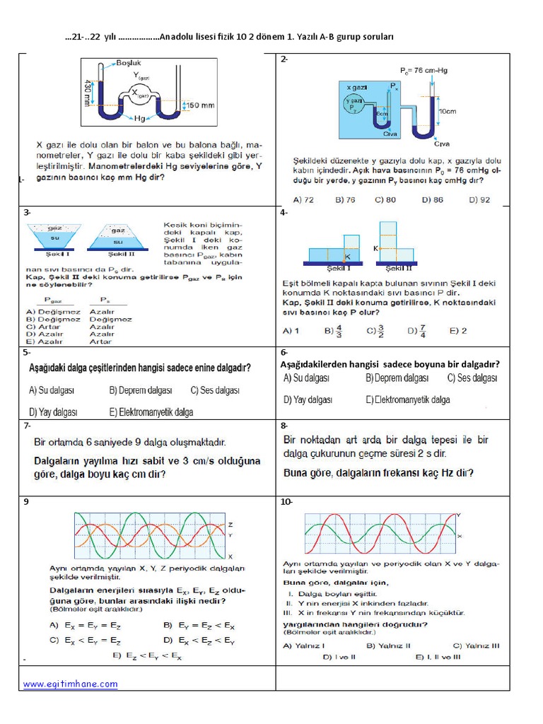 9.sinif Fizik 2.donem 1.yazili Sorulari | PDF