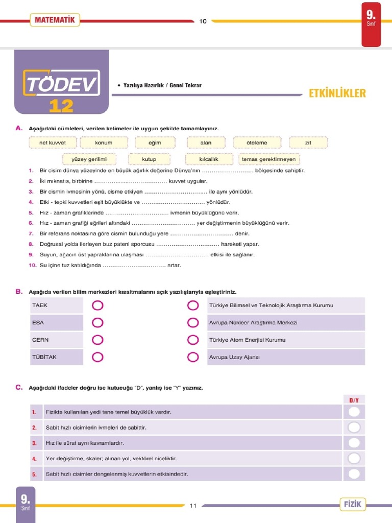 9.sinif Fizik 2.donem 1.yazili Sorulari Ve Cevaplari | PDF