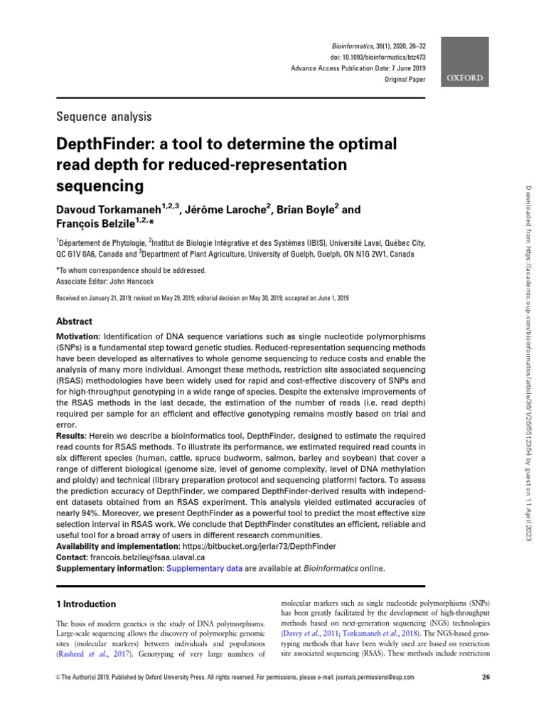 DepthFinder A Tool To Determine The Optimal Read Depth For Reduced ...