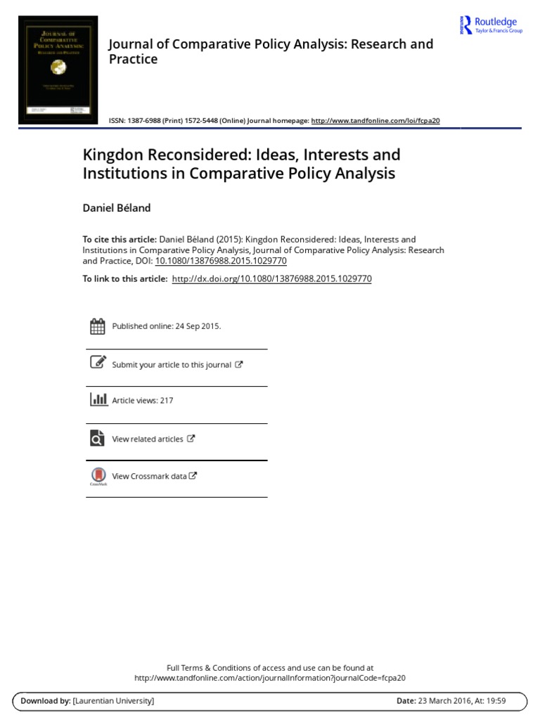 Kingdon Reconsidered - Ideas, Interests and Institutions in Comparative ...