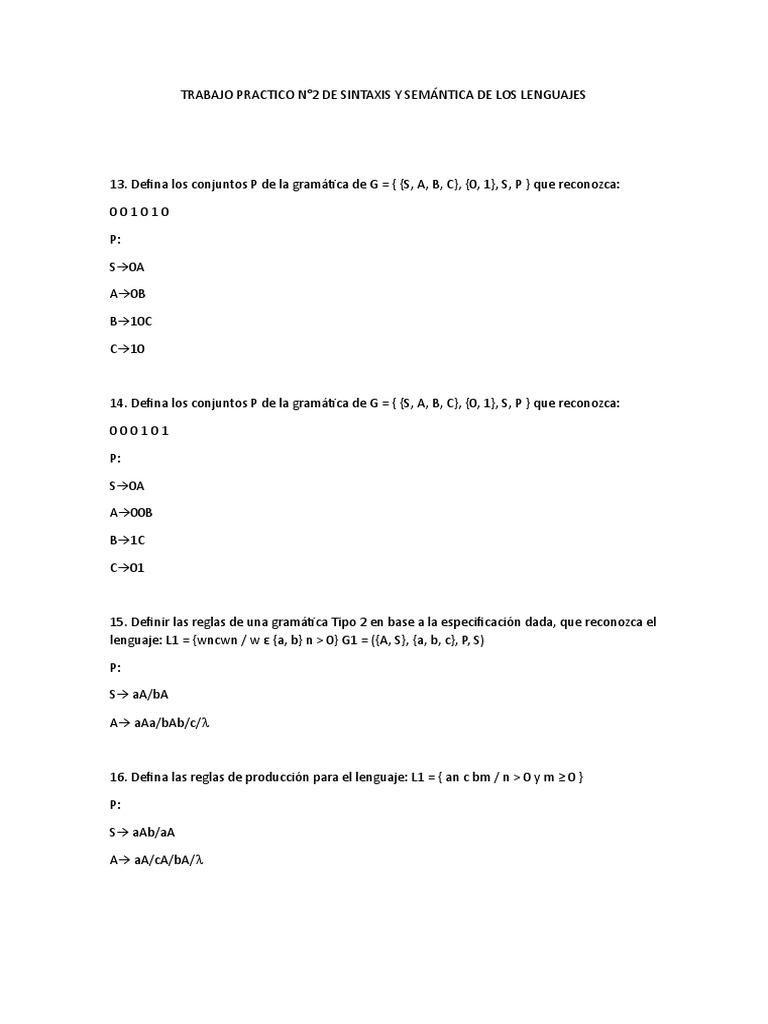 Trabajo Practico N°2 De Sintaxis Y Semántica De Los Lenguajes Pdf