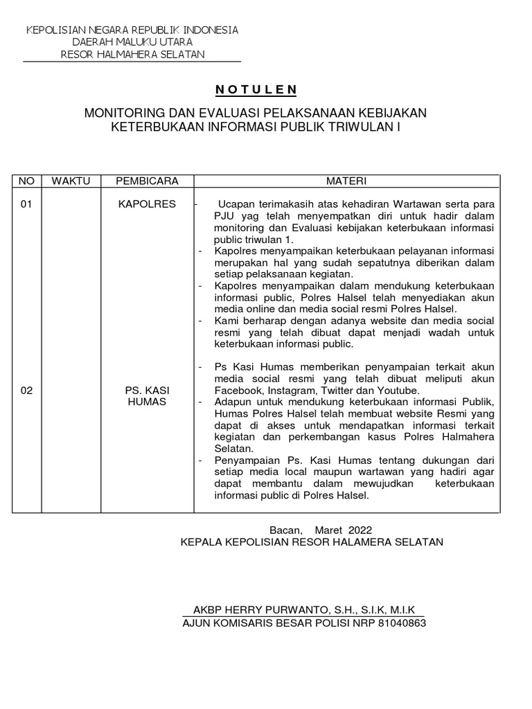 NOTULEN Monev Zi TW 1 | PDF