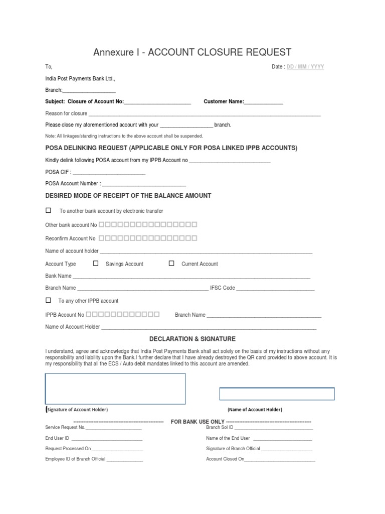 Account Closure Format | Download Free PDF | Banks | Point Of Sale