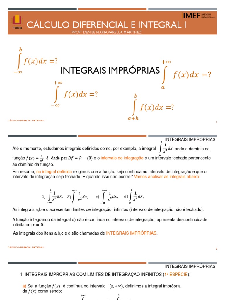 Integrais Impróprias: Definição e Tipos | PDF | Limite (Matemática ...