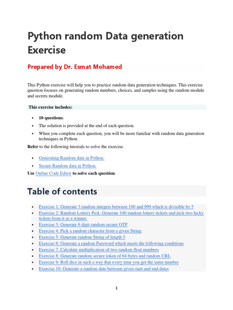 Python Random Data Generation Exercise 2 | PDF | Randomness | String (Computer Science)