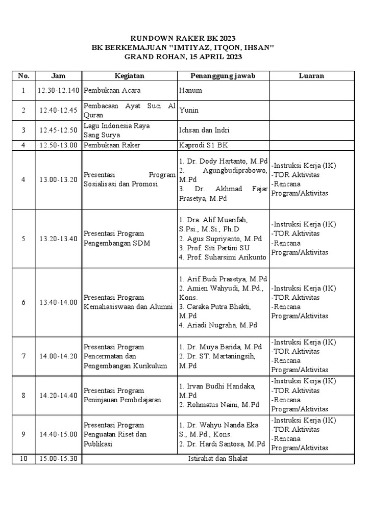 Rundown Raker BK 2023 BK Berkemajuan "Imtiyaz, Itqon, Ihsan" Grand ...