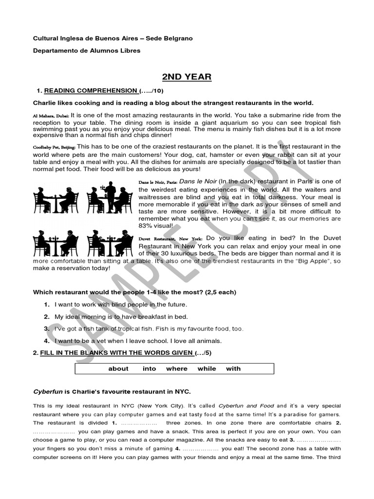 2ND-YEAR Final Test | PDF | Restaurants | Soup