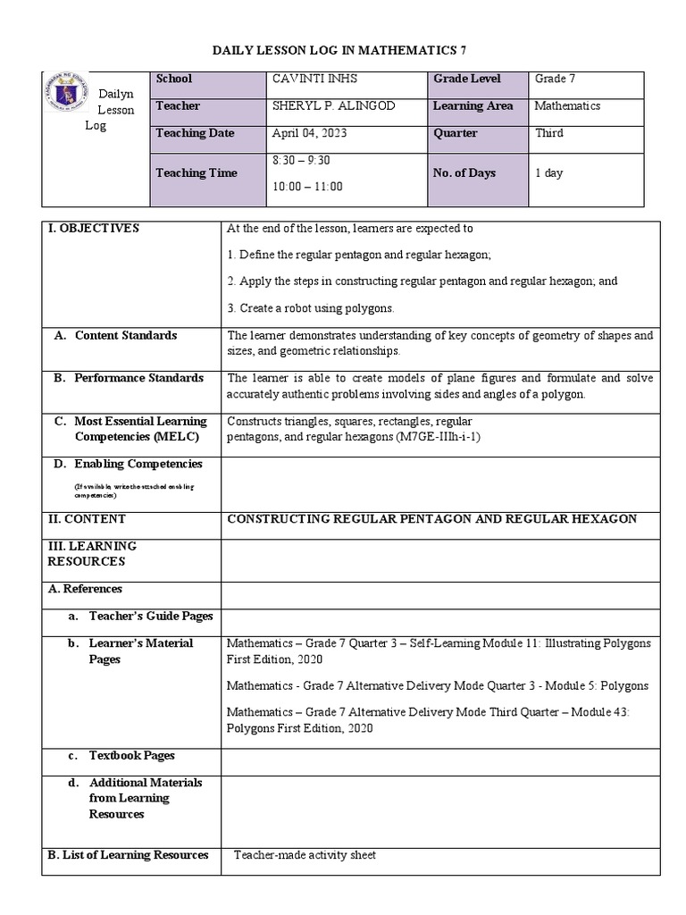 Dll Constructing Regular Pentagon And Hexagon Pdf Circle