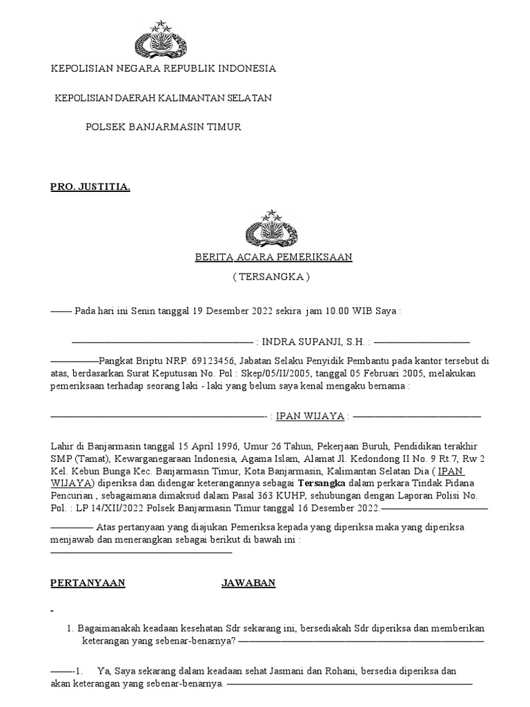 Bap Tersangka | PDF | Ilmu Sosial