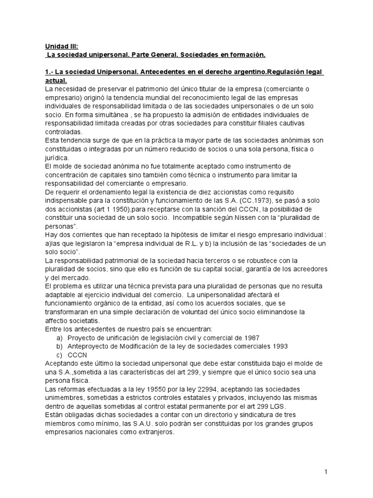 Tema 3 - La Sociedad Unipersonal. Parte General. Sociedades en Formacion | Descargar gratis PDF ...
