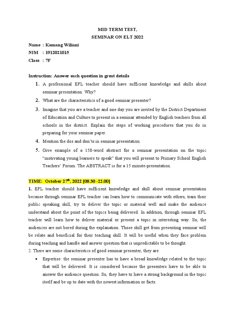 Komang Wiliani - Mid Term - Seminar On ELT | PDF | English As A Second Or Foreign Language ...