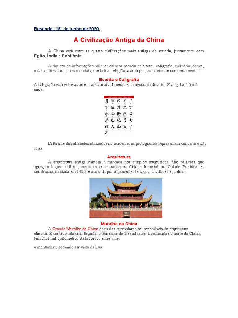 Civilização Antiga da China: Resumo e Atividades | PDF | China ...