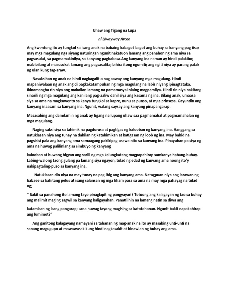 Uhaw Ang Tigang Na Lupa Buod | PDF