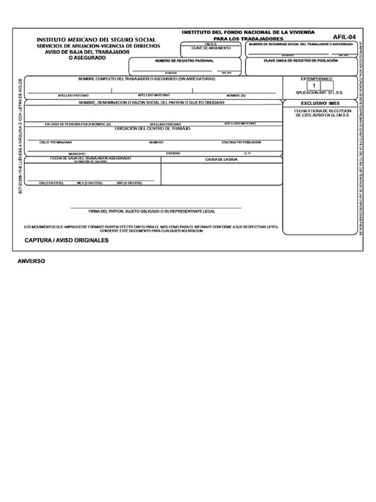 Afil 04 Aviso de Baja Del Trabajador o Asegurado | PDF