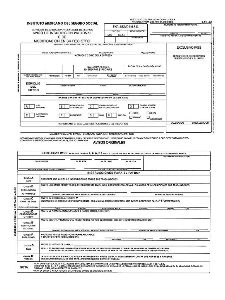 Afil 01 Aviso de Inscripcion Patronal o Modificación en Su Registro | PDF