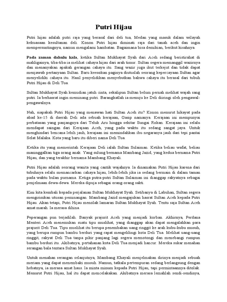 Cerita Rakyat Putri Hijau | PDF