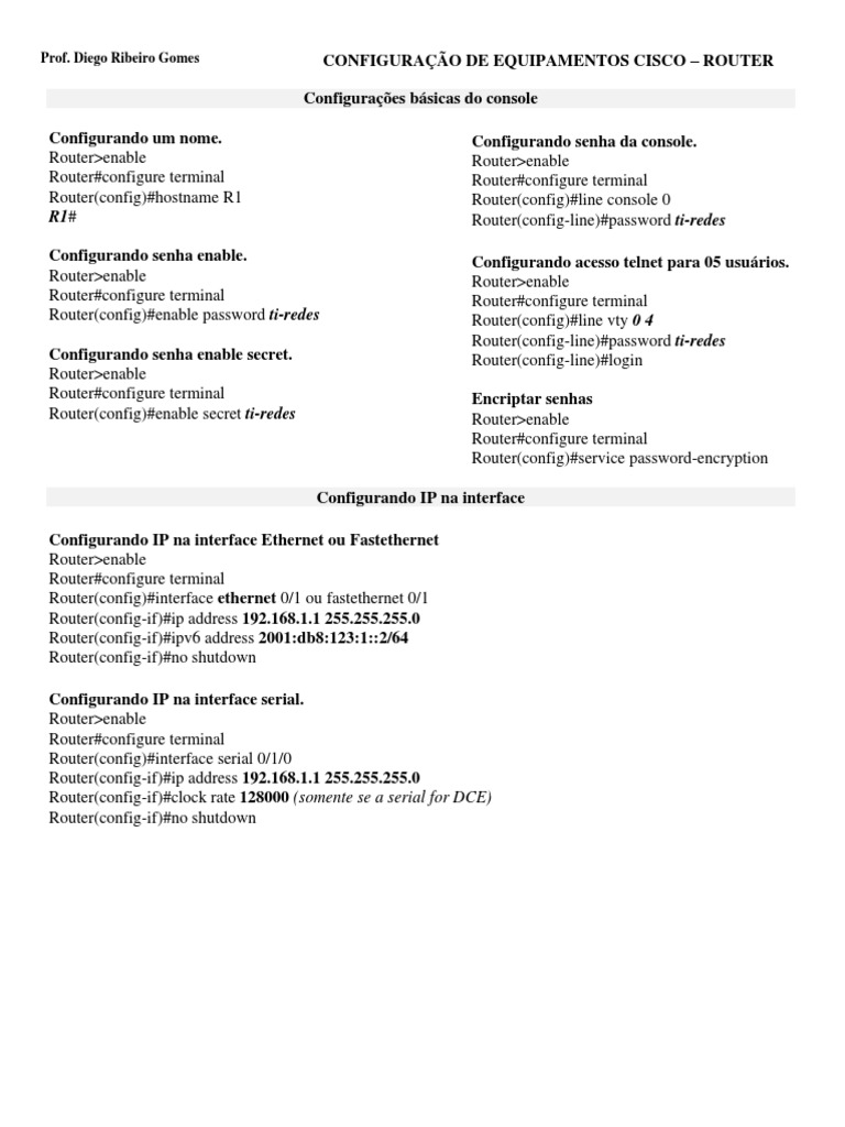 Comandos - Configuração de Equipamentos Cisco - Router | PDF | Router ...