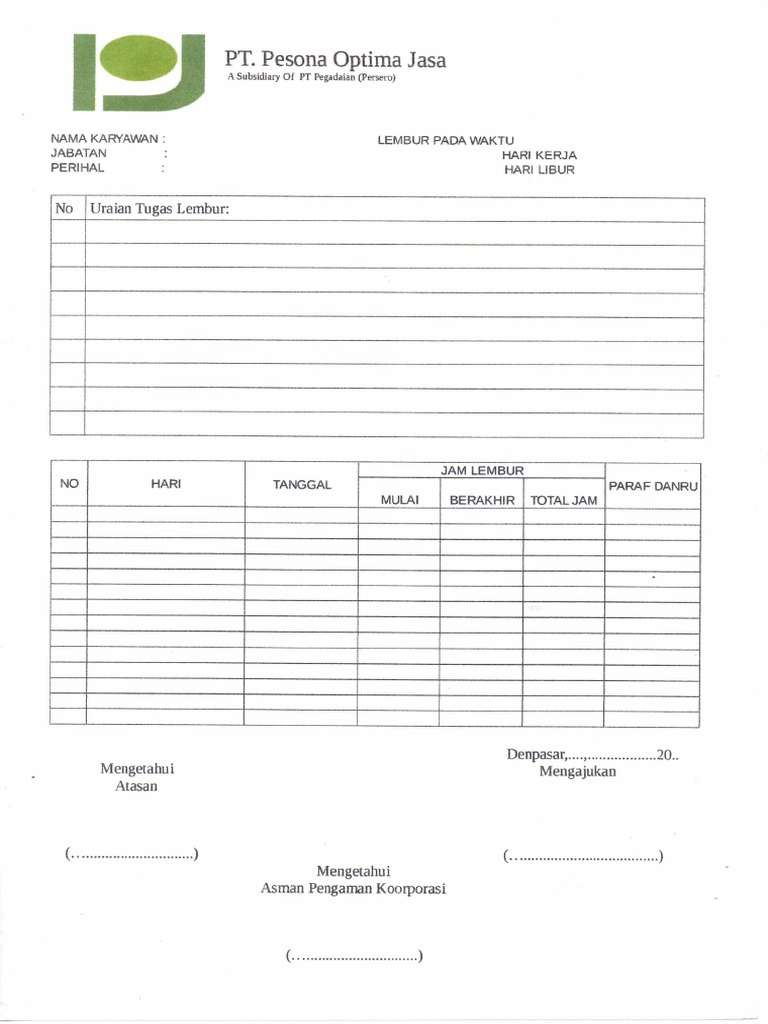 Form Lembur | PDF