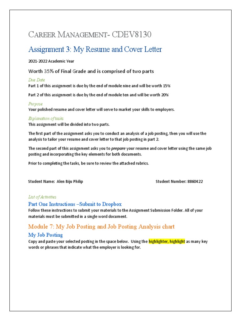 CDEV8130 Career Management Assignment 3 | PDF | Supply Chain | Résumé