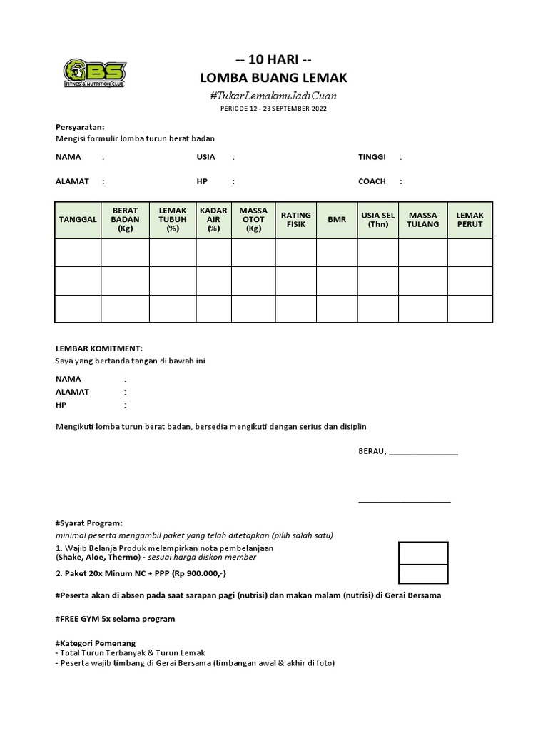 Lomba Turun Berat Badan | PDF | Memasak, Makanan, & Anggur