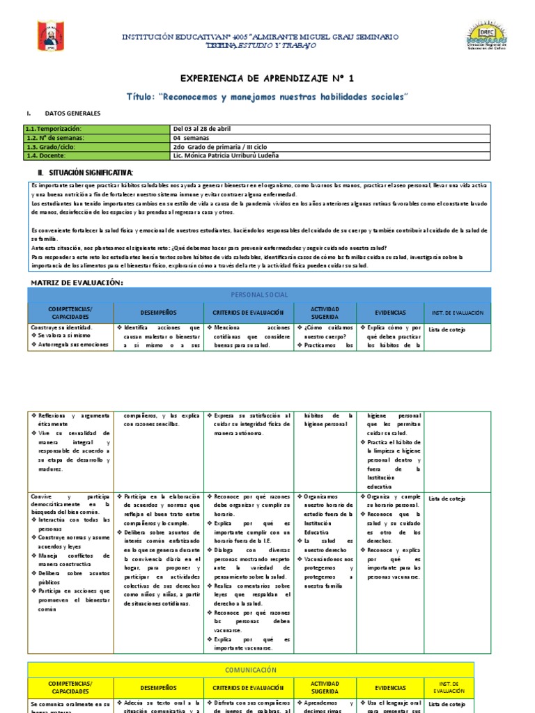 2 Grado Experiencia De Aprendizaje N 01ok Pdf Números Amor