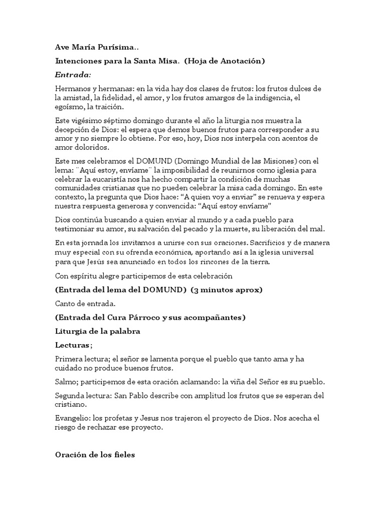 Monicion Misa 04 10 2020 | PDF | eucaristía | Misa (liturgia)